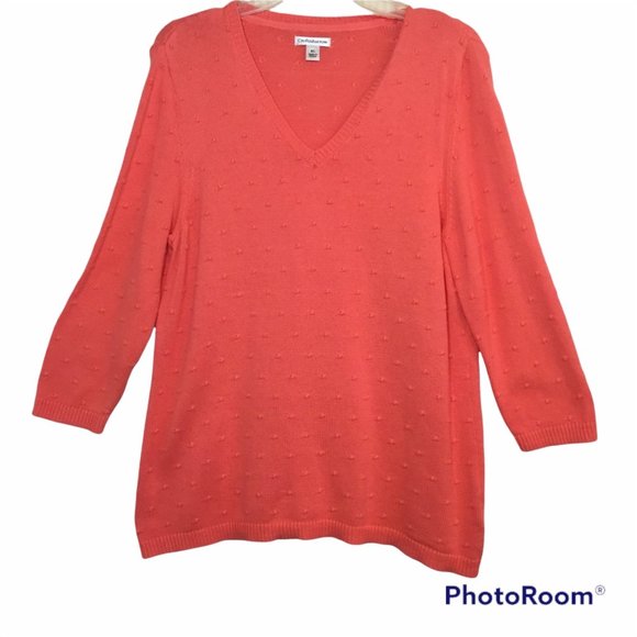 croft & barrow | Sweaters | Melon Color V Neck Cotton Tight Knit Cotton Sweater Ladies Size Xl ...
